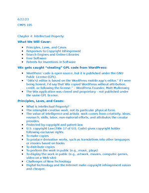 CMPS 105 chapter 3 notes - CMPS 105 6/17/ Chapter 3: Freedom of Speech ...