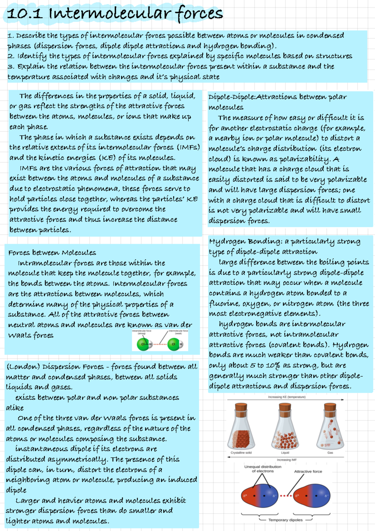 10.1-10.3 notes on solids - 10 Intermolecular forces Describe the types ...