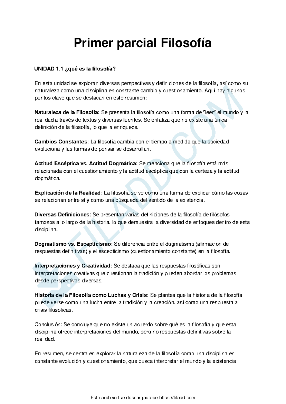 Resumen primer parcial Filosofia - Primer parcial Filosofía UNIDAD 1 ¿qué es la filosofía? En ...