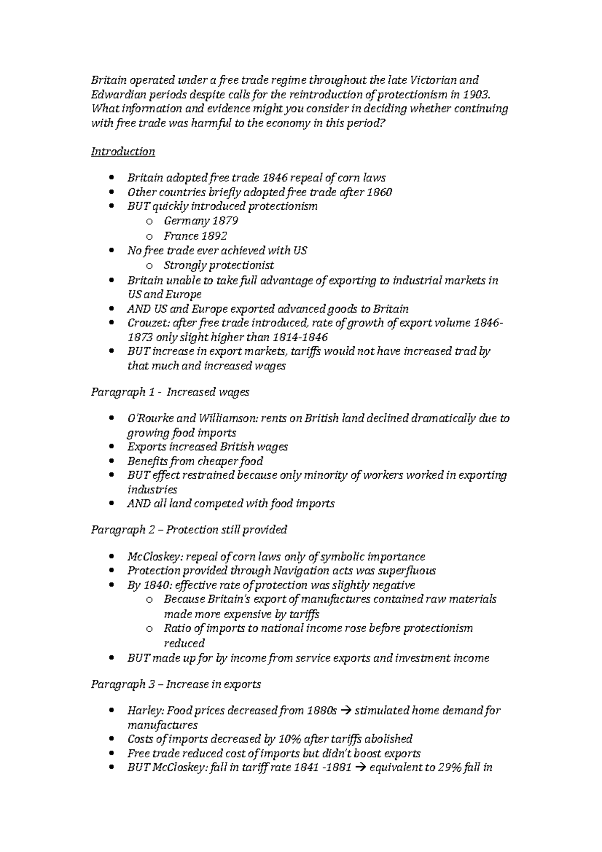 Free Trade Essay Plan - Grade: 1st - Britain operated under a free ...