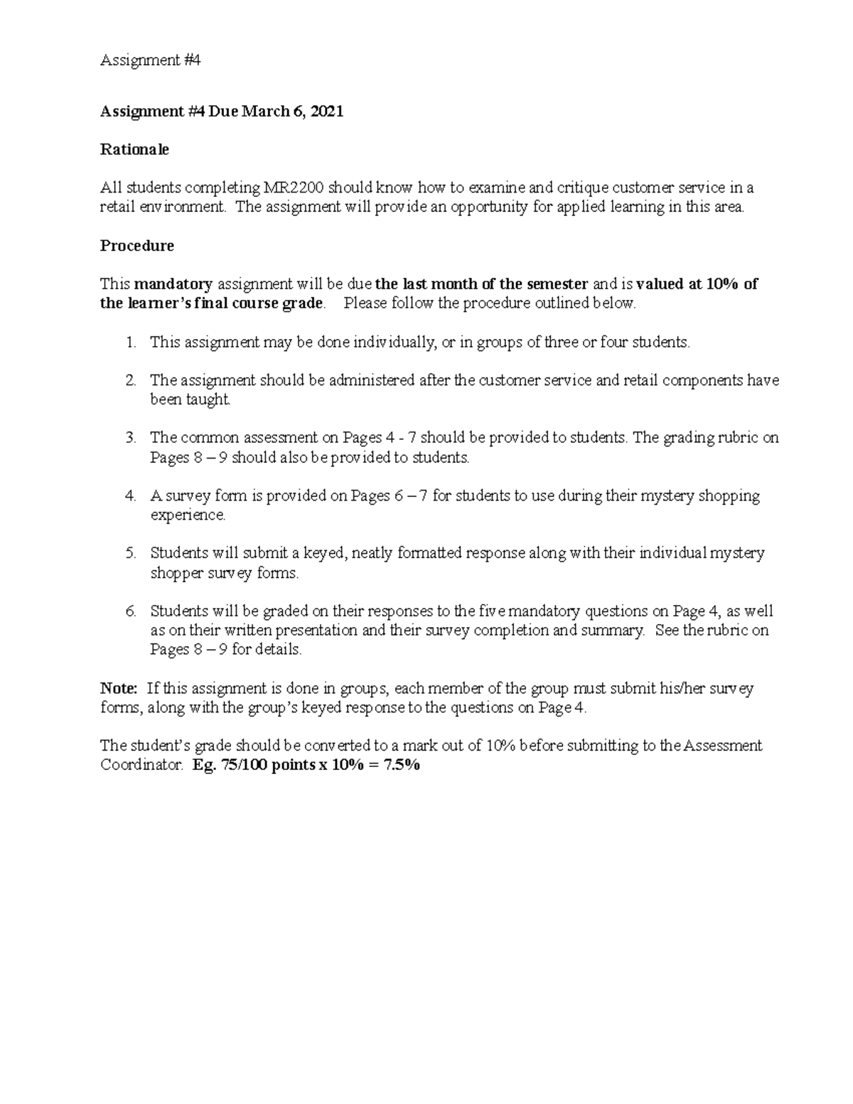 Assignment #4 MR 2200 2020 - Assignment Assignment #4 Due March 6, 2021 ...