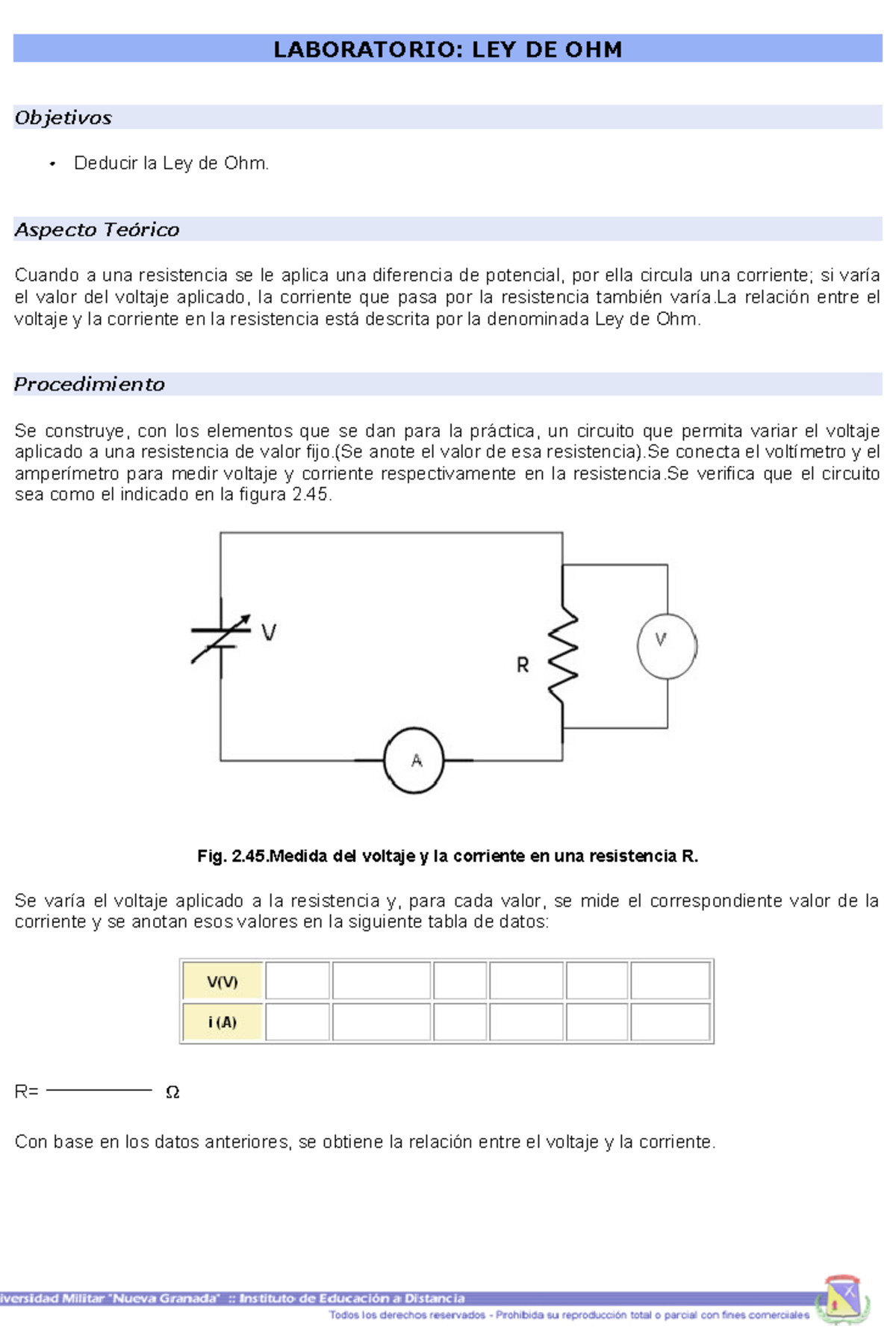 Guía laboratorio Ley de Ohm - LABORATORIO: LEY DE OHM Objetivos Deducir ...