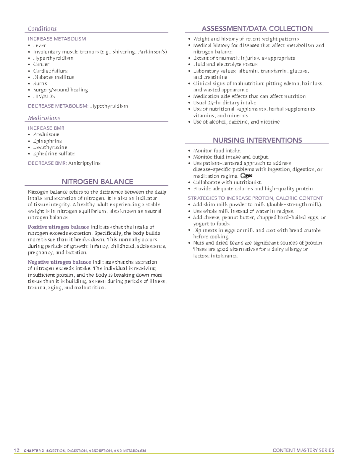 15 - NURSING NUTRITION - 12 CHAPTER 2 INGESTION, DIGESTION, ABSORPTION ...