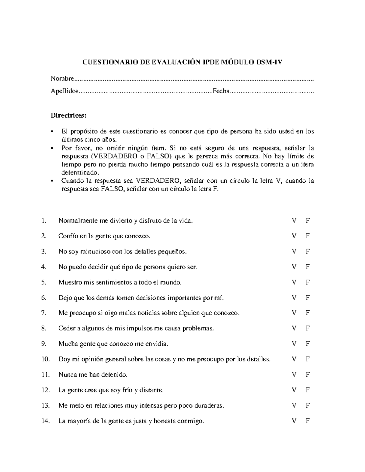 Cuestionario DE Personalidad IPDE - CUESTIONARIO DE EVALUACIÓN IPDE ...