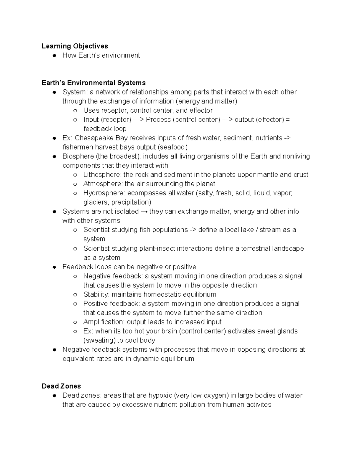 8 31 - BISCI3 Unit 1 Notes - Learning Objectives How Earth’s ...