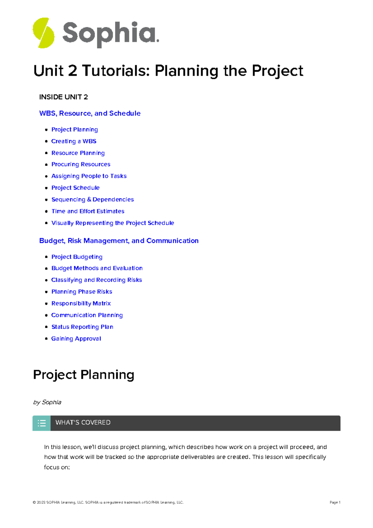 Unit 2 tutorials planning the project - Unit 2 Tutorials: Planning the Project INSIDE UNIT 2 WBS ...