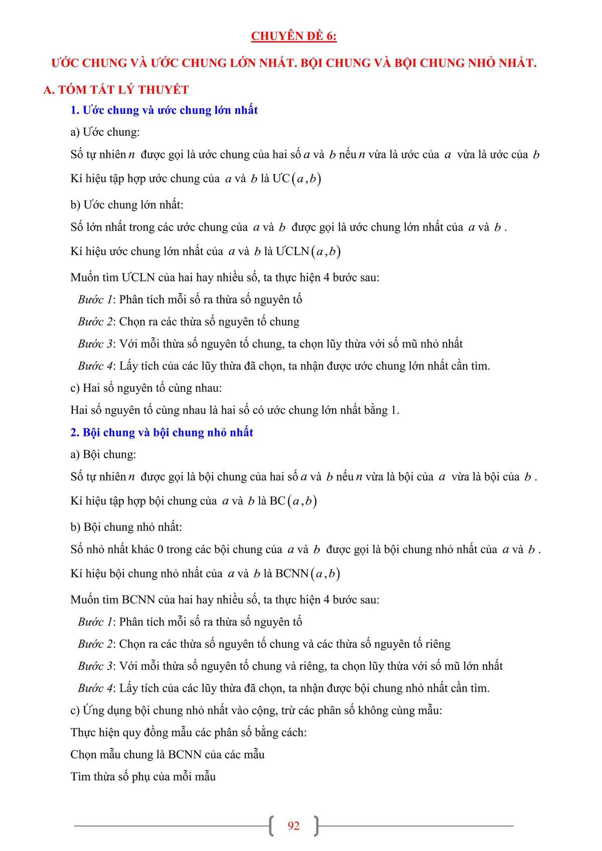 Chuyên đề 6 - Ước chung - UCLN - Bội chung - BCNNdsg - CHUYÊN DÈ 6: UOC CHUNG VA UOC CHUNG - Studocu