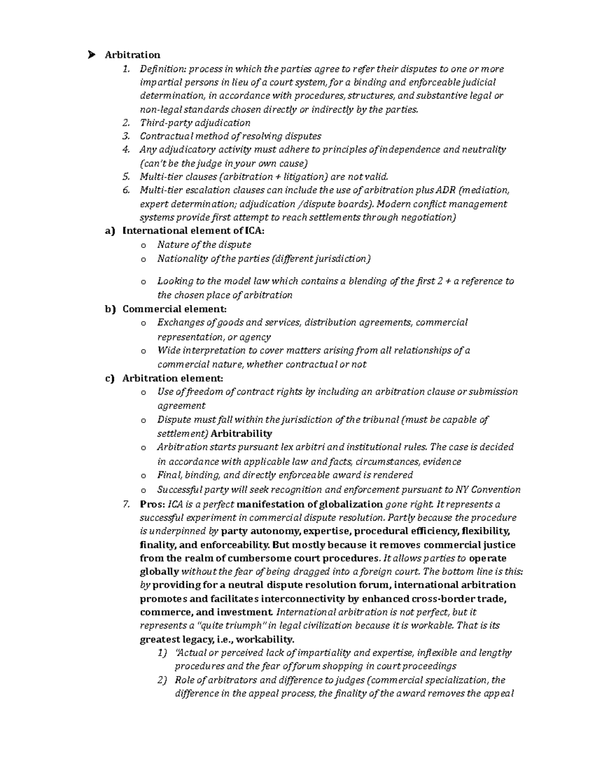 ICA outline - Arbitration 1. Definition: process in which the parties ...
