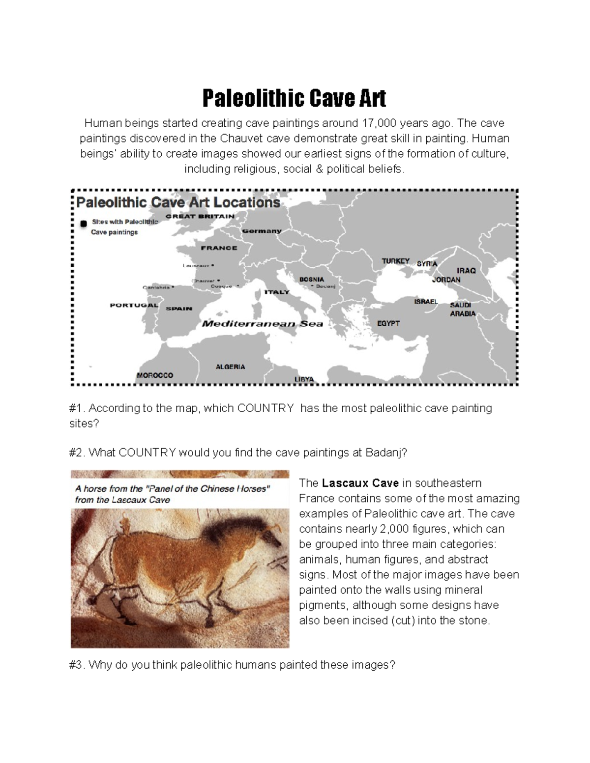 Paleolithic Cave Art worksheet - Paleolithic Cave Art Human beings ...