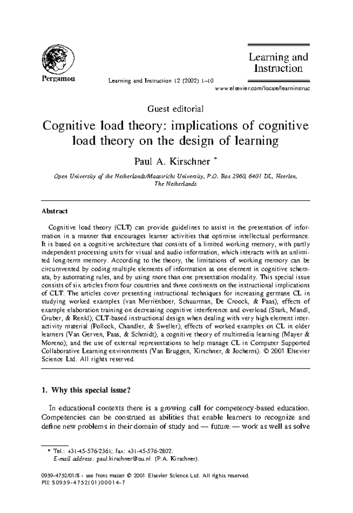 Cognitive Load Theory Implications Of Cognitive Load Theory On The Design Of Learning Learning