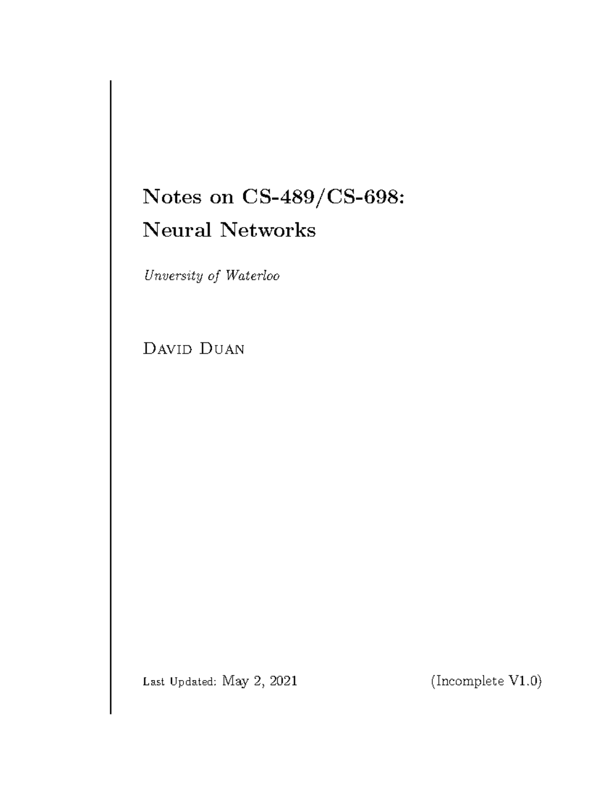 Cs-489-master - Very good notes - Notes on CS-489/CS-698: Neural ...