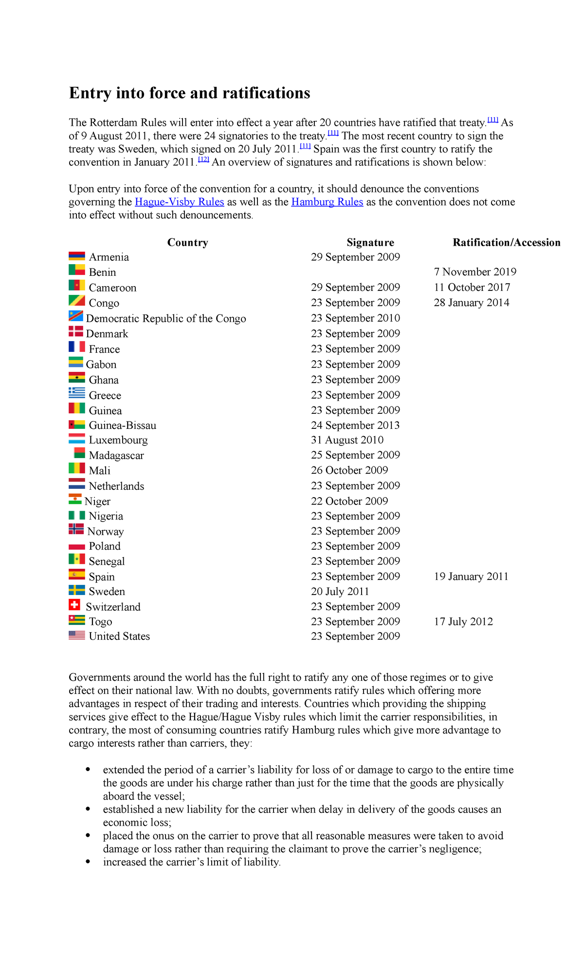 ITL 2 - 1312313 - Entry into force and ratifications The Rotterdam ...