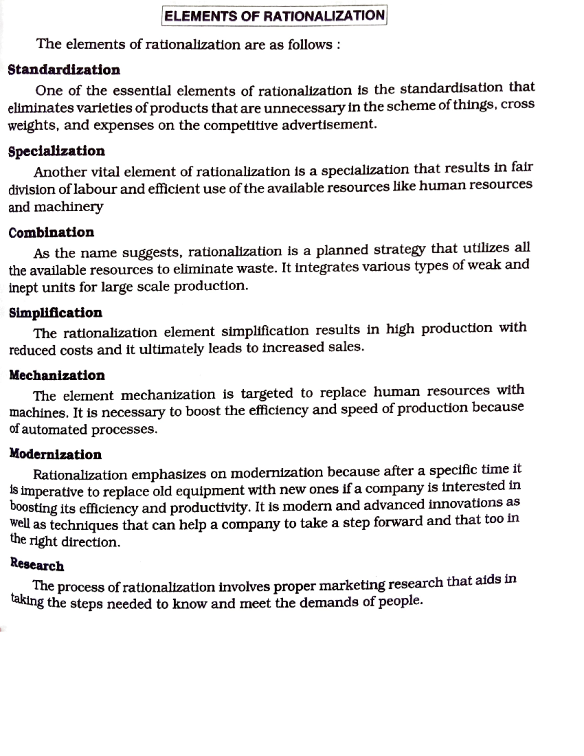 Elements of rationalisation - Specialization Another vital element of ...