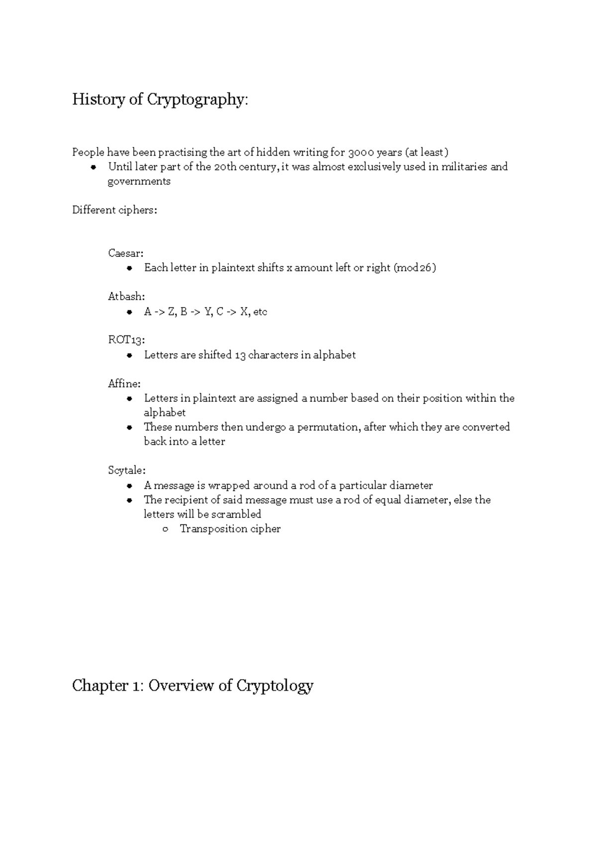 CP460 - Detailed notes for cryptography for chapters 1 - 5 - History of ...