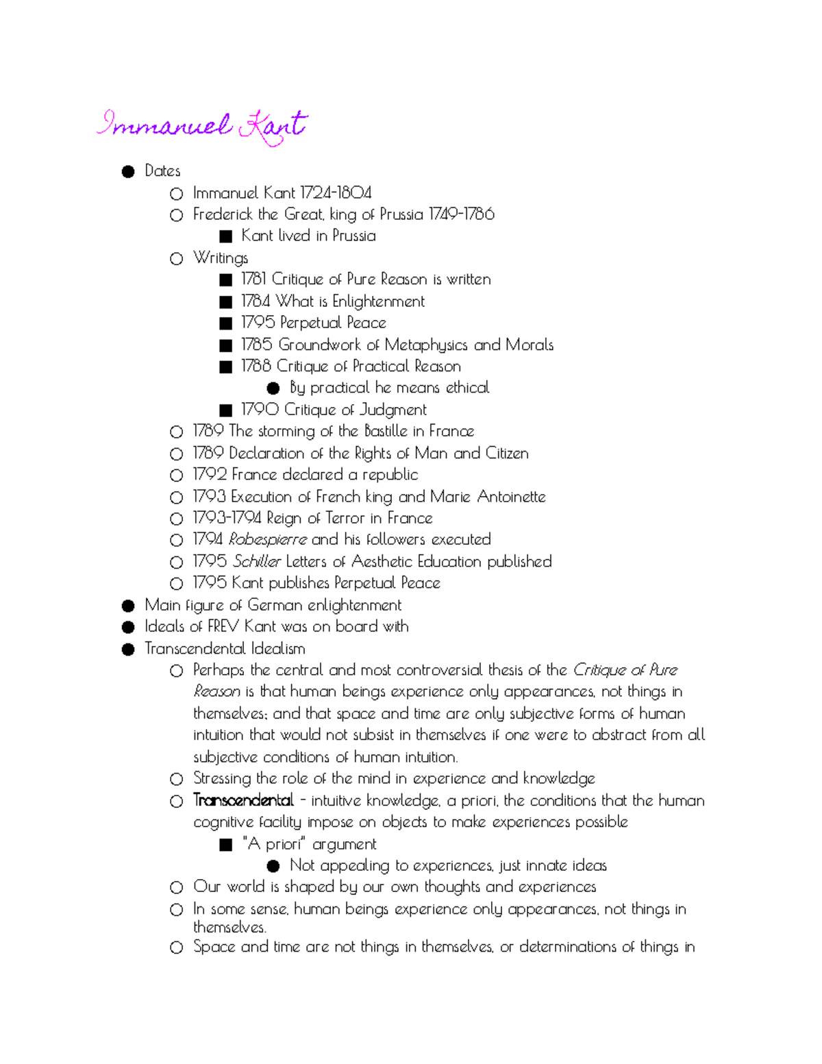 Hegel, Kant, Kierkegaard - Immanuel Kant Dates Immanuel Kant 1724 ...