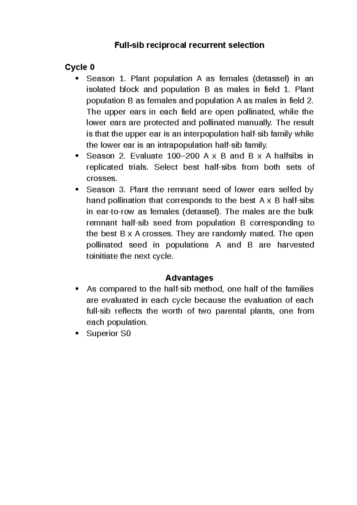Full Sib Reciprocal Recurrent Selection Plant Population A As Females Detassel In An