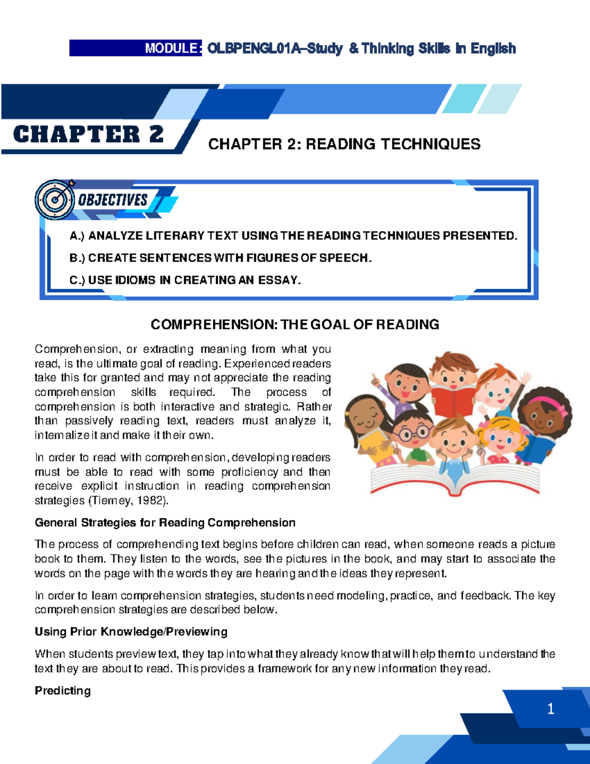 Module- Chapter 2 - CHAPTER 2: READING TECHNIQUES A.) ANALYZE LITERARY ...