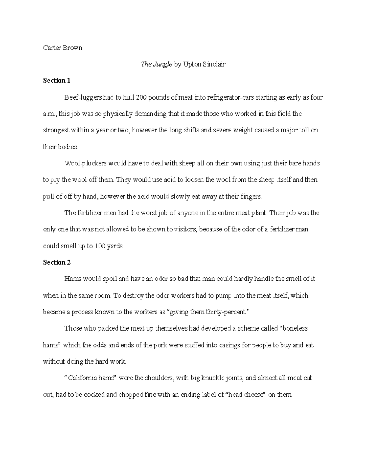 The Jungle by Upton Sinclair for Kevin Adam Participation Grade ...