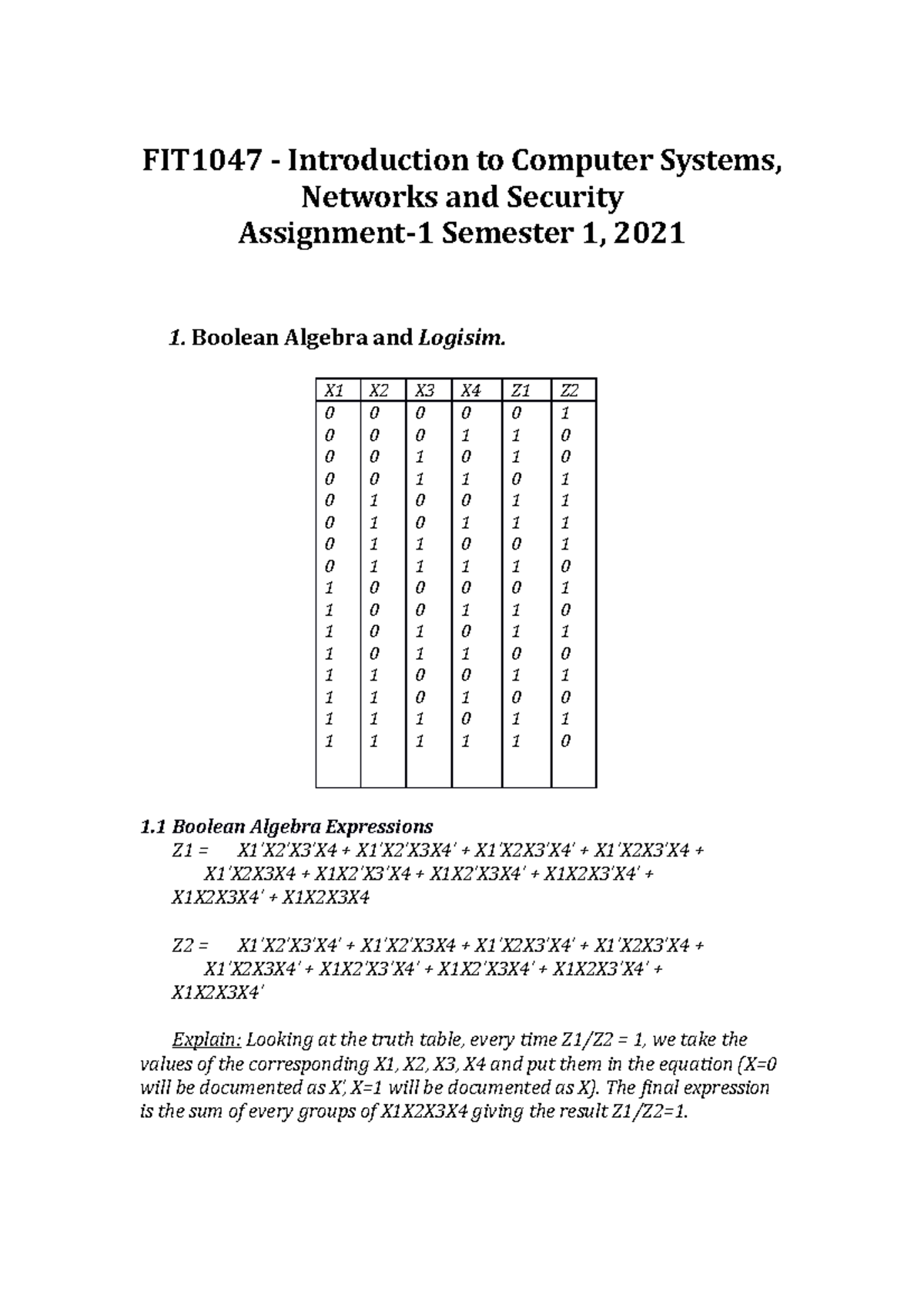 FIT1047 Assignment 1 - FIT1047 - Introduction to Computer Systems, Networks and Security - Studocu