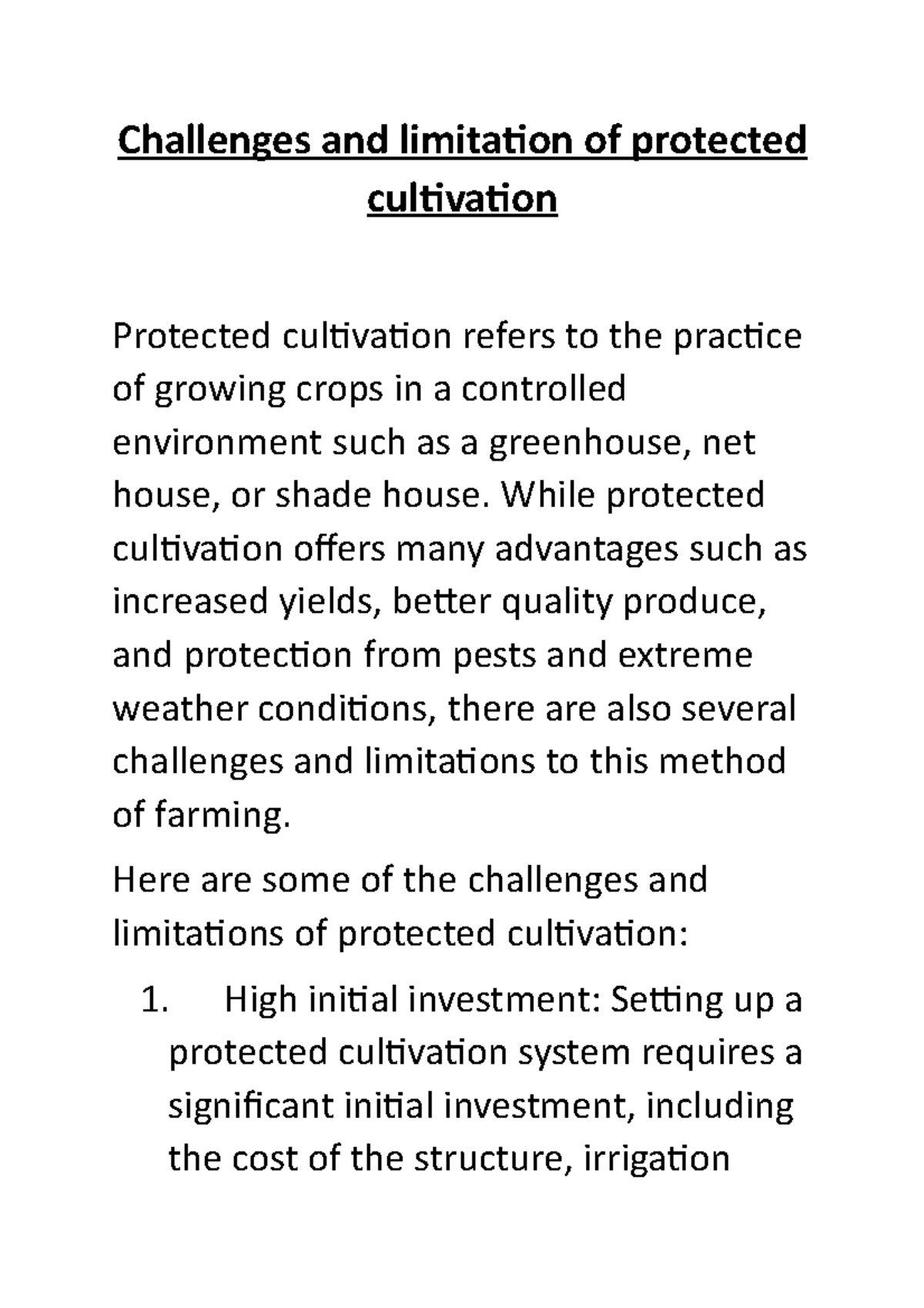 Challenges and limitation of protected cultivation - Challenges and ...