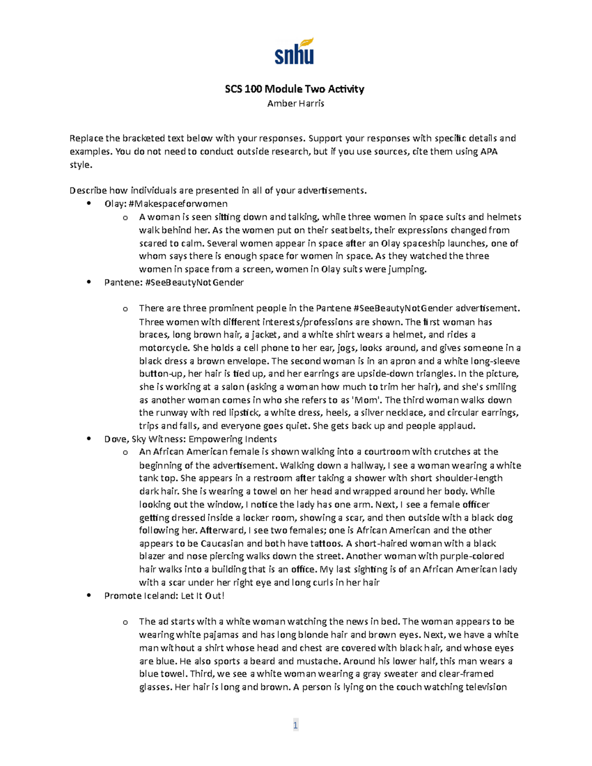 SCS 100 Module Two Activity - SCS 100 Module Two Activity Amber Harris ...