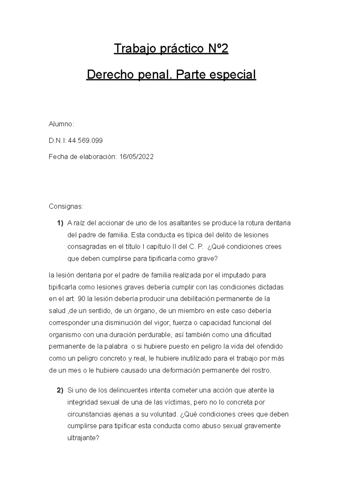 Trabajo Practico Nº2 Derecho Penal Parte Especial Trabajo Práctico Nº 7706