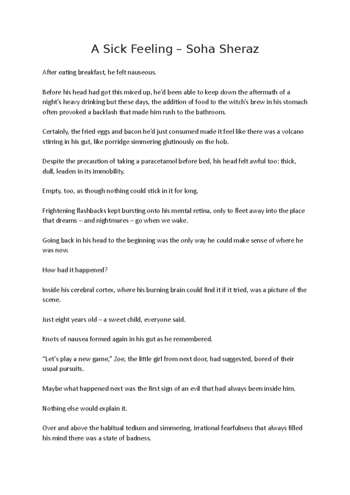 A Sick Feeling - poem - A Sick Feeling – Soha Sheraz After eating ...