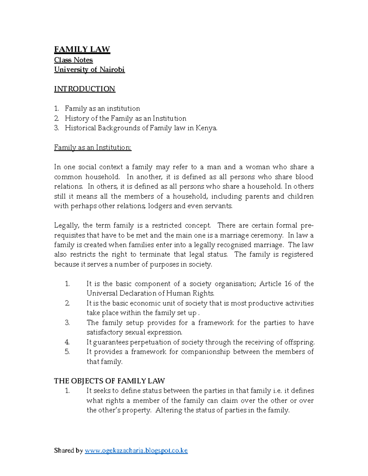 Family LAW notes - FAMILY LAW Class Notes University of Nairobi ...