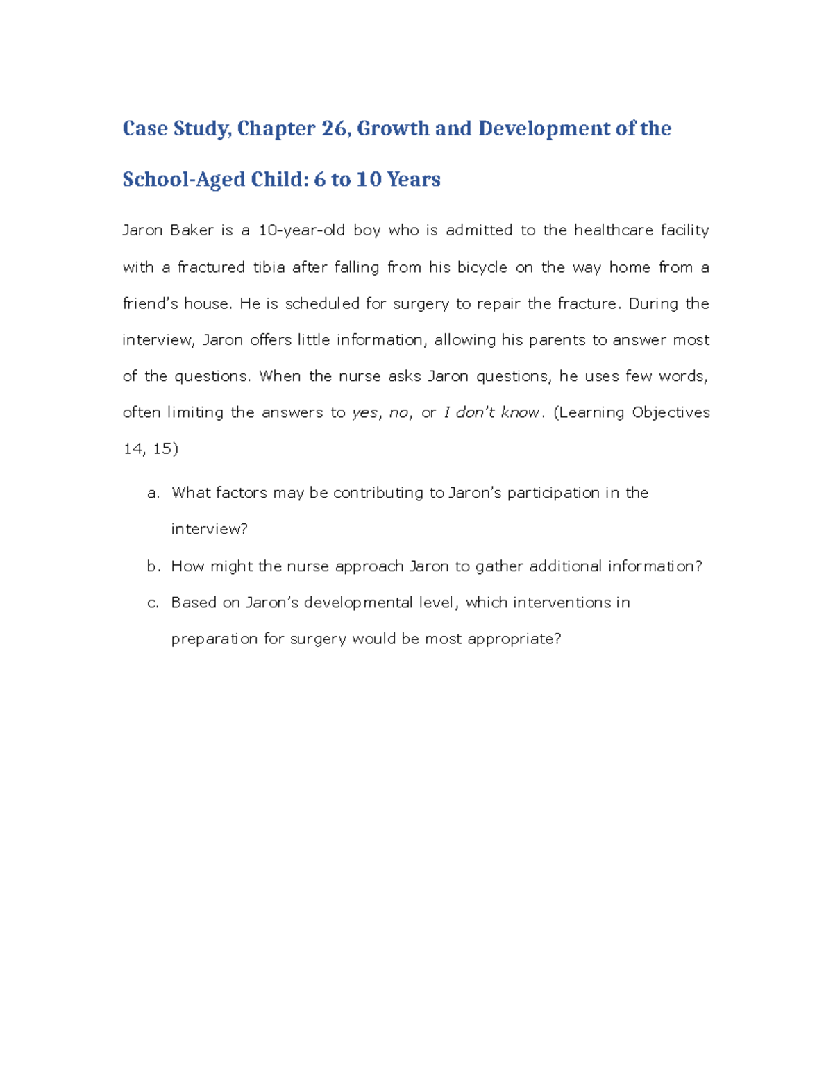 Chapter 26 Case Study - Case Study, Chapter 26, Growth and Development ...