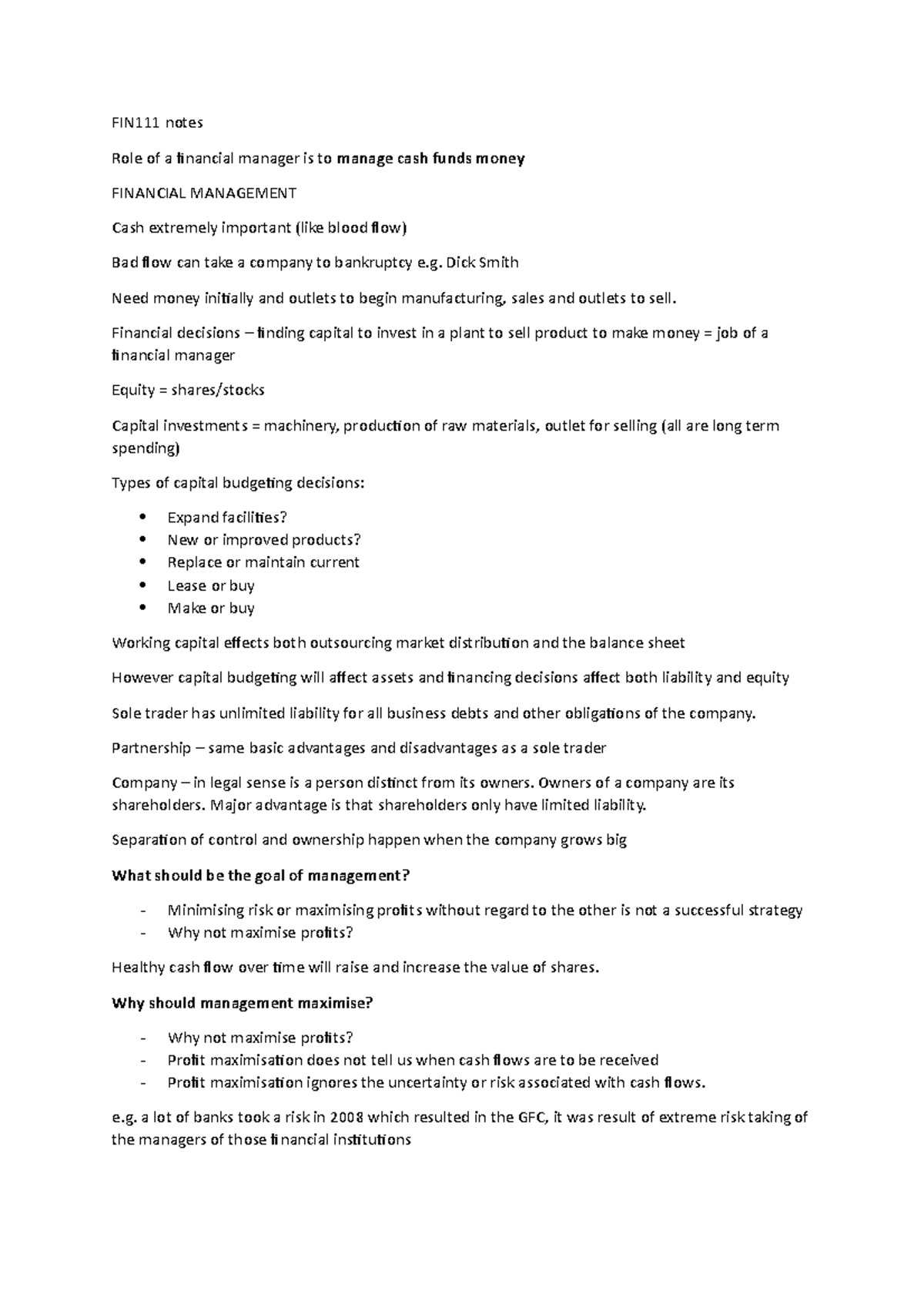 Introductory Principles Of Finance - Lecture notes - FIN111 notes ...