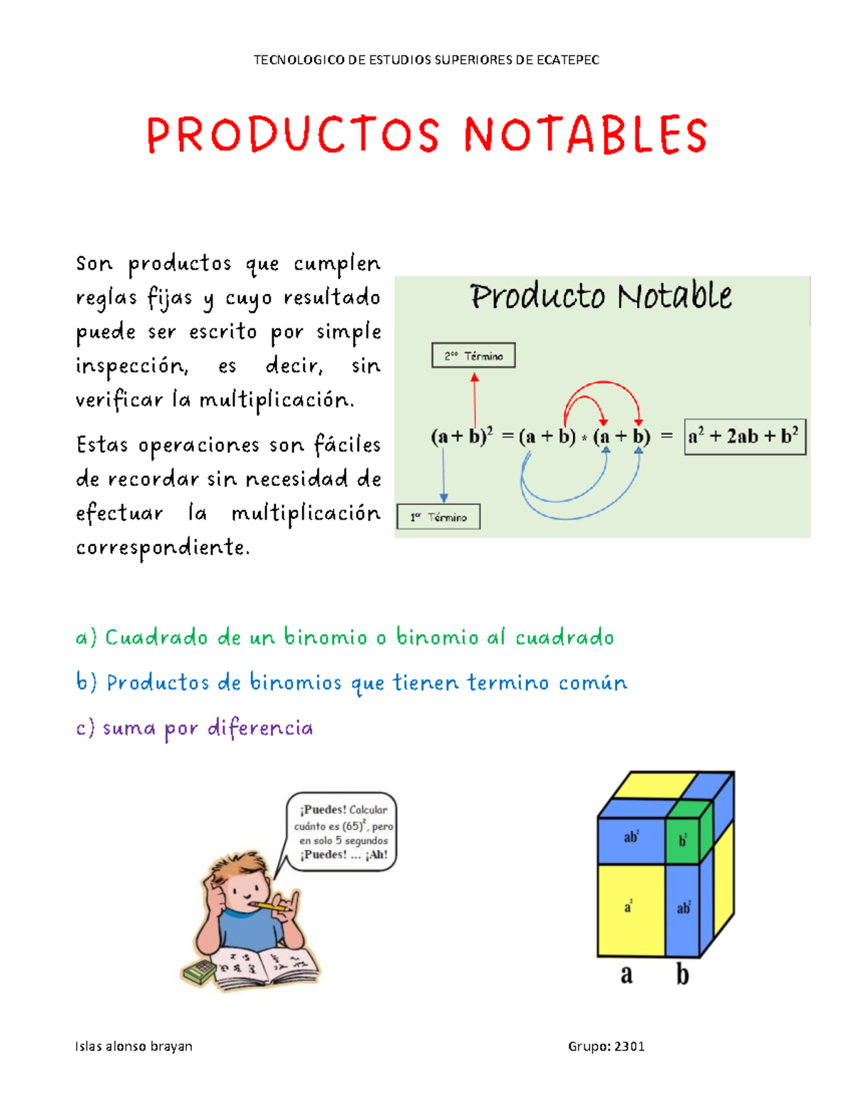 Productos Notables - PRODUCTOS NOTABLES Son productos que cumplen ...