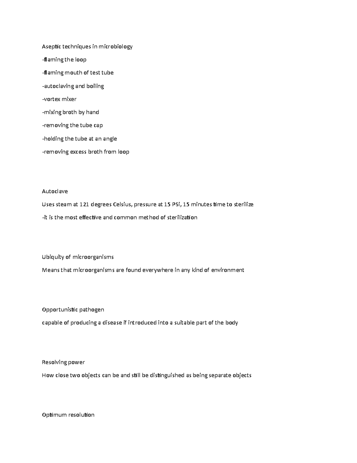 Micro Midterm Guide - Aseptic techniques in microbiology -flaming the ...