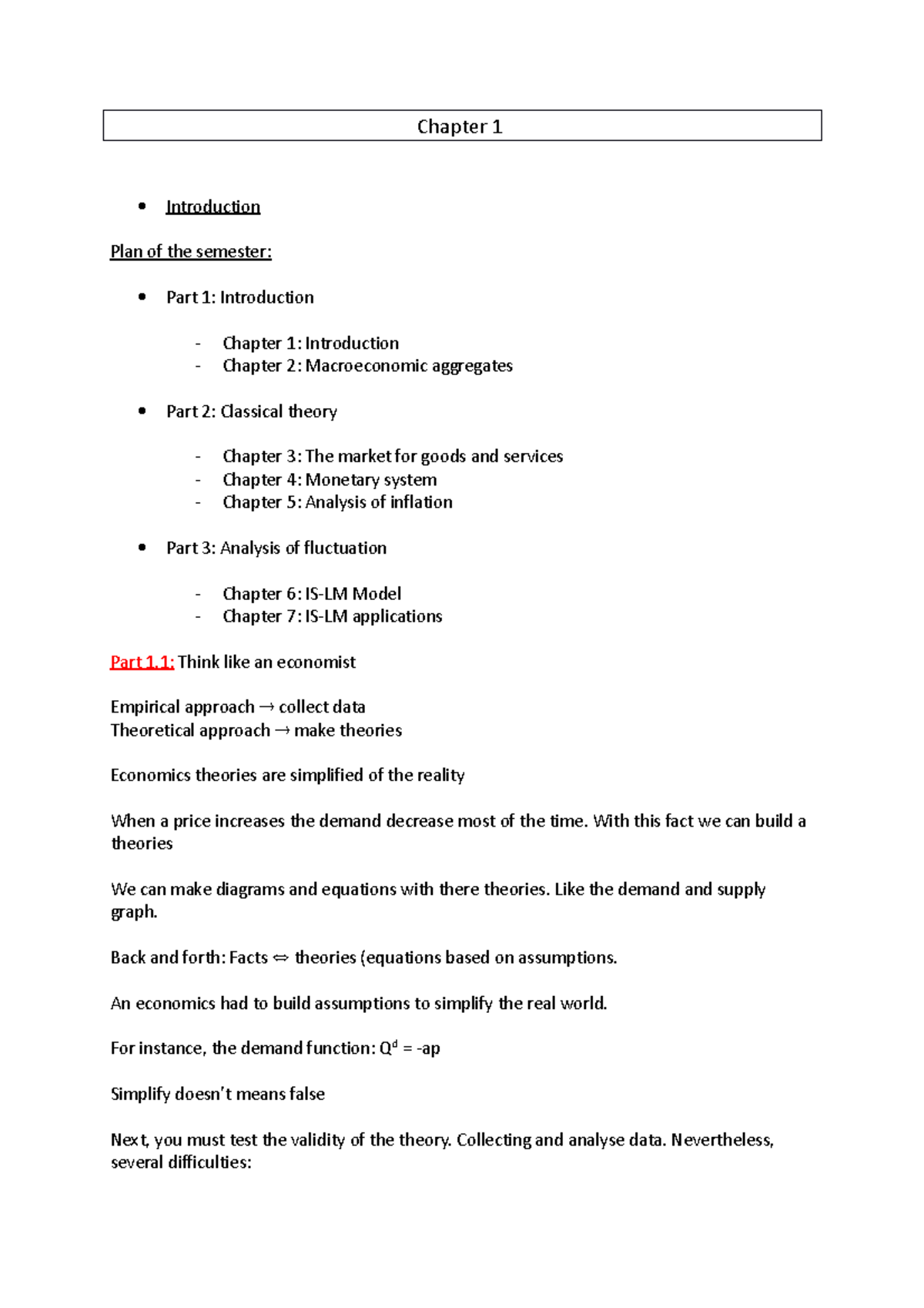 Chapter 1 - chapitre 1 - Chapter 1 Introduction Plan of the semester: Part 1: Introduction - Studocu
