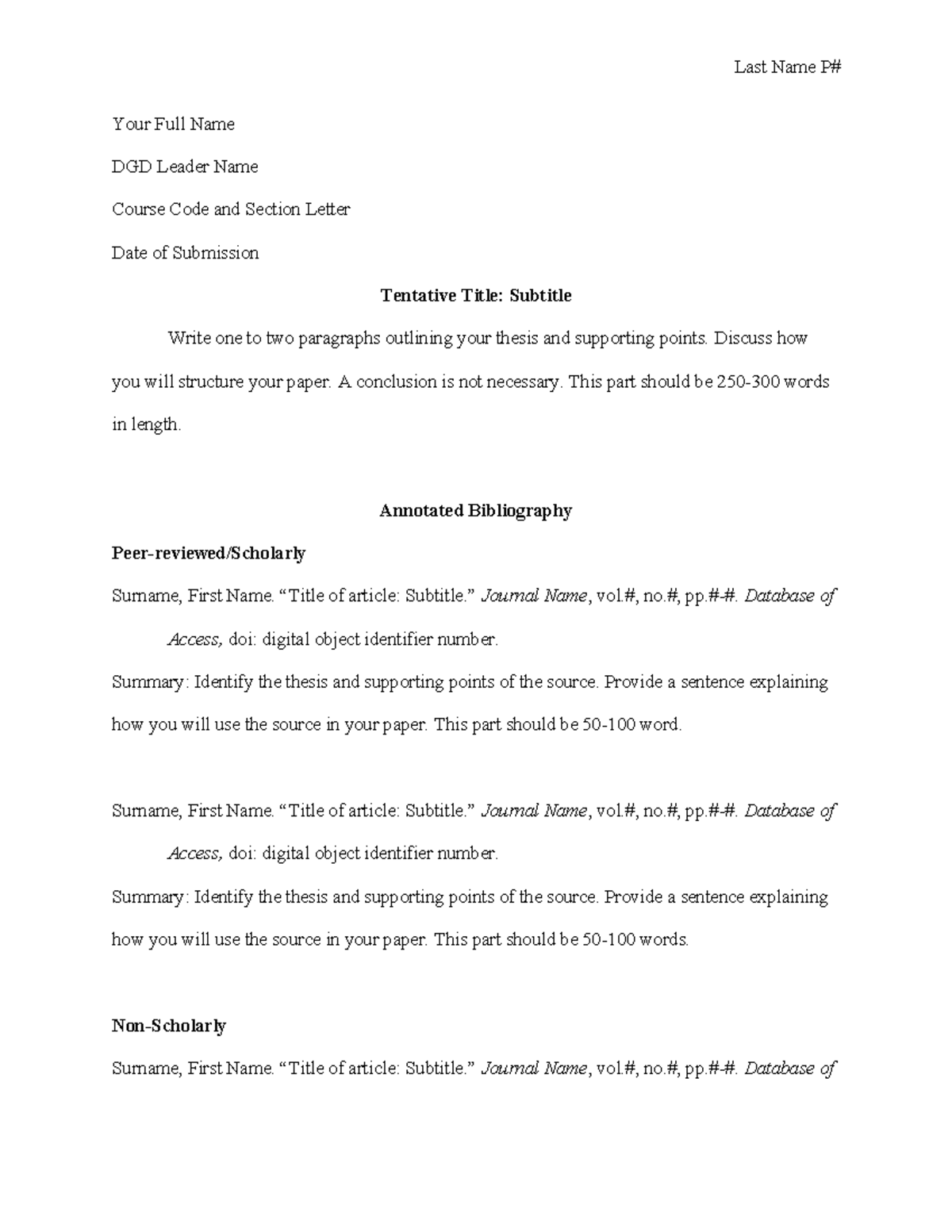 MLA Proposal Formatting Sample - Last Name P# Your Full Name DGD Leader ...