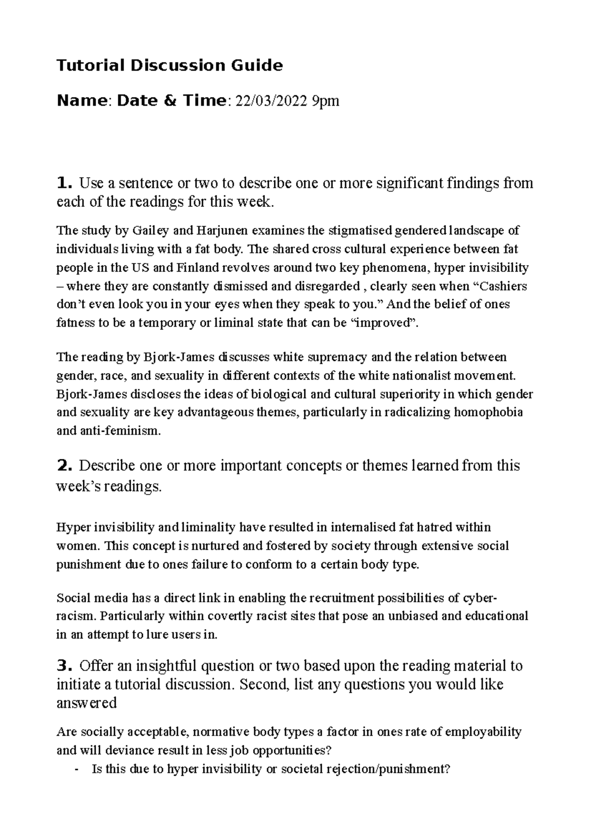 Discussion Guide 4 - Tutorial Discussion Guide Name : Date & Time : 22 ...