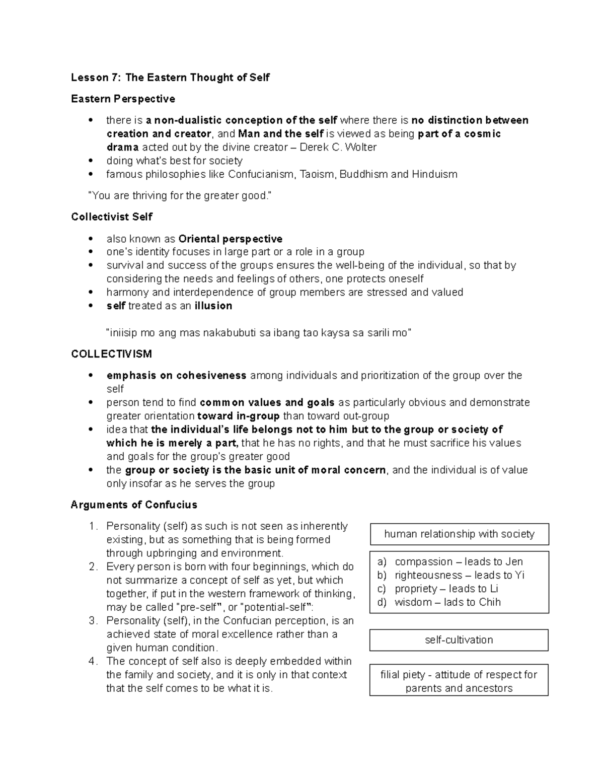 GEN 002 Reviewer Lesson 7 - Lesson 7: The Eastern Thought of Self ...