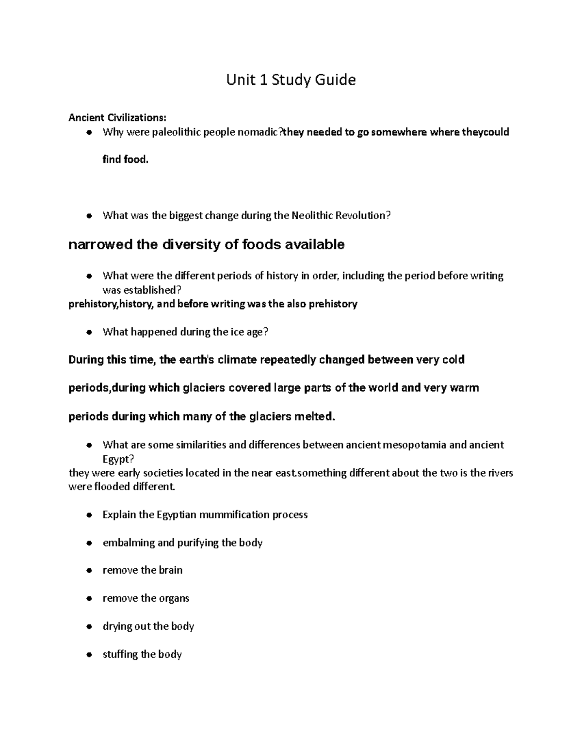 Unit 1 Ancient Civilizations Study Guide.docx 2 - Unit 1 Study Guide ...