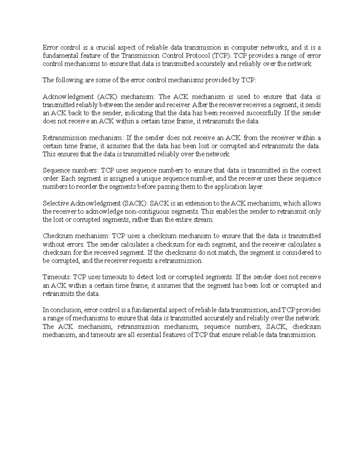 Error control TCP - ganga - Error control is a crucial aspect of ...