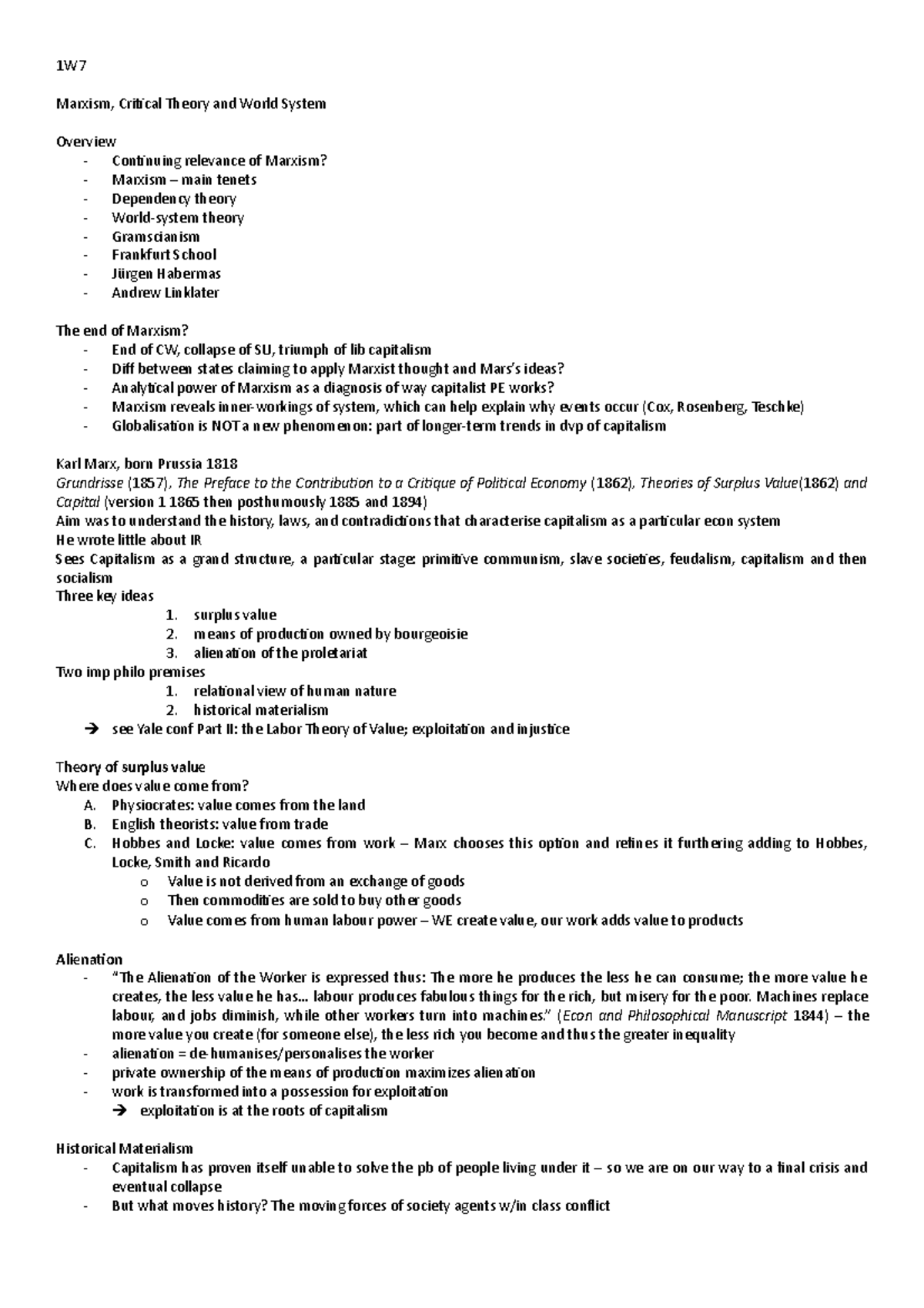 5. Marxism - Very detailed summary. Notes taken from various sources ...