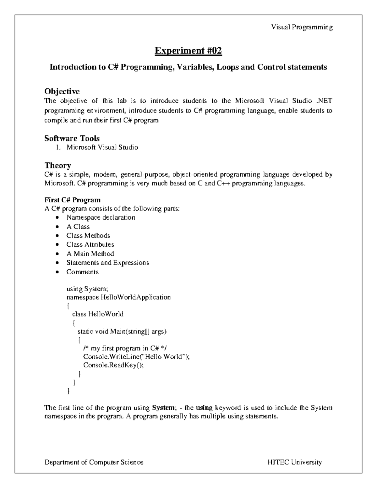 Manual 2 is nice for boys and girls - Experiment Introduction to C# ...
