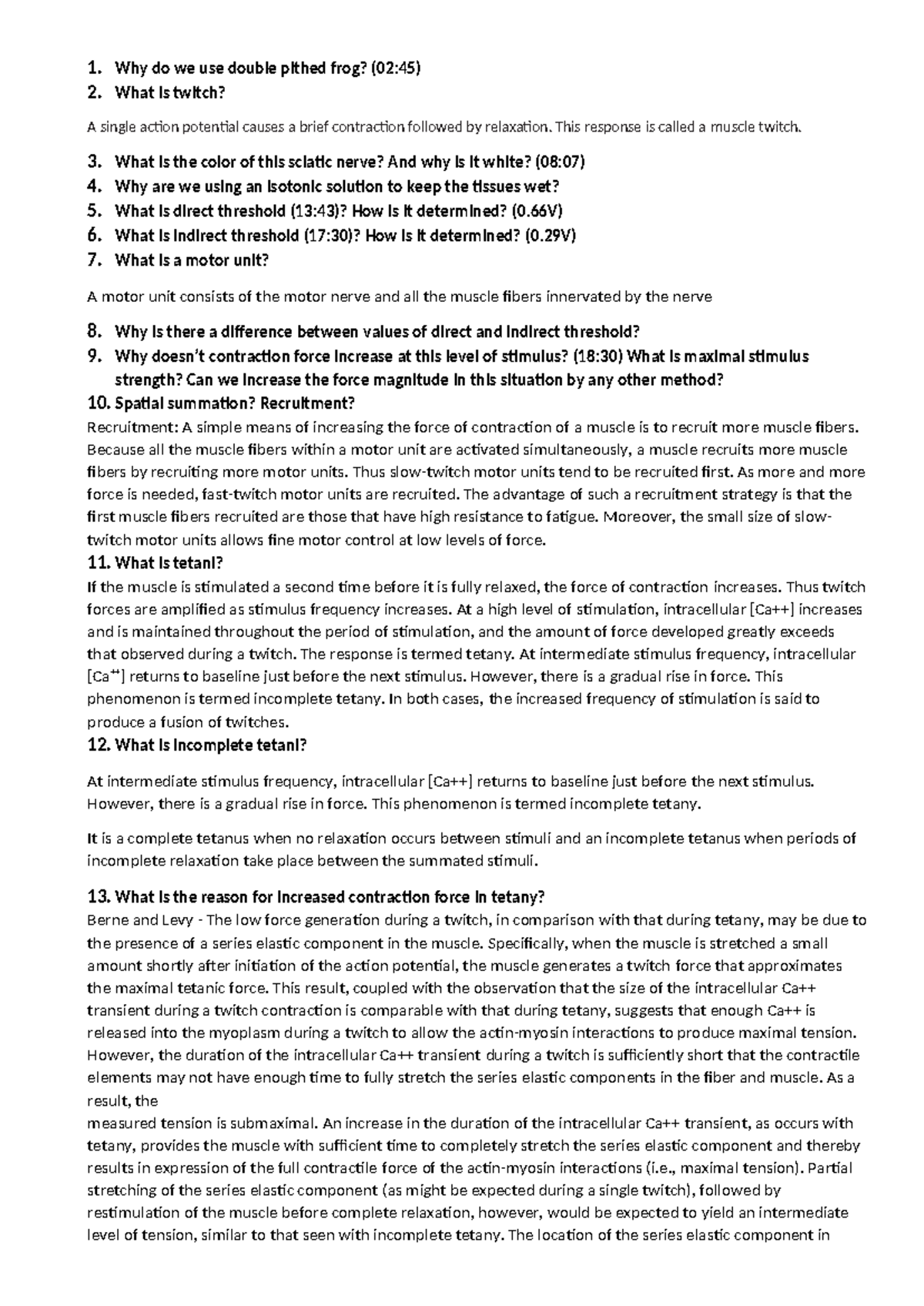 Skeletal Muscle Questions & Answers - 1. Why do we use double pithed ...