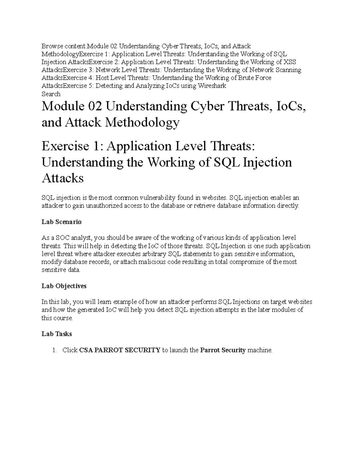 Module 2 lab - Browse content:Module 02 Understanding Cyber Threats ...