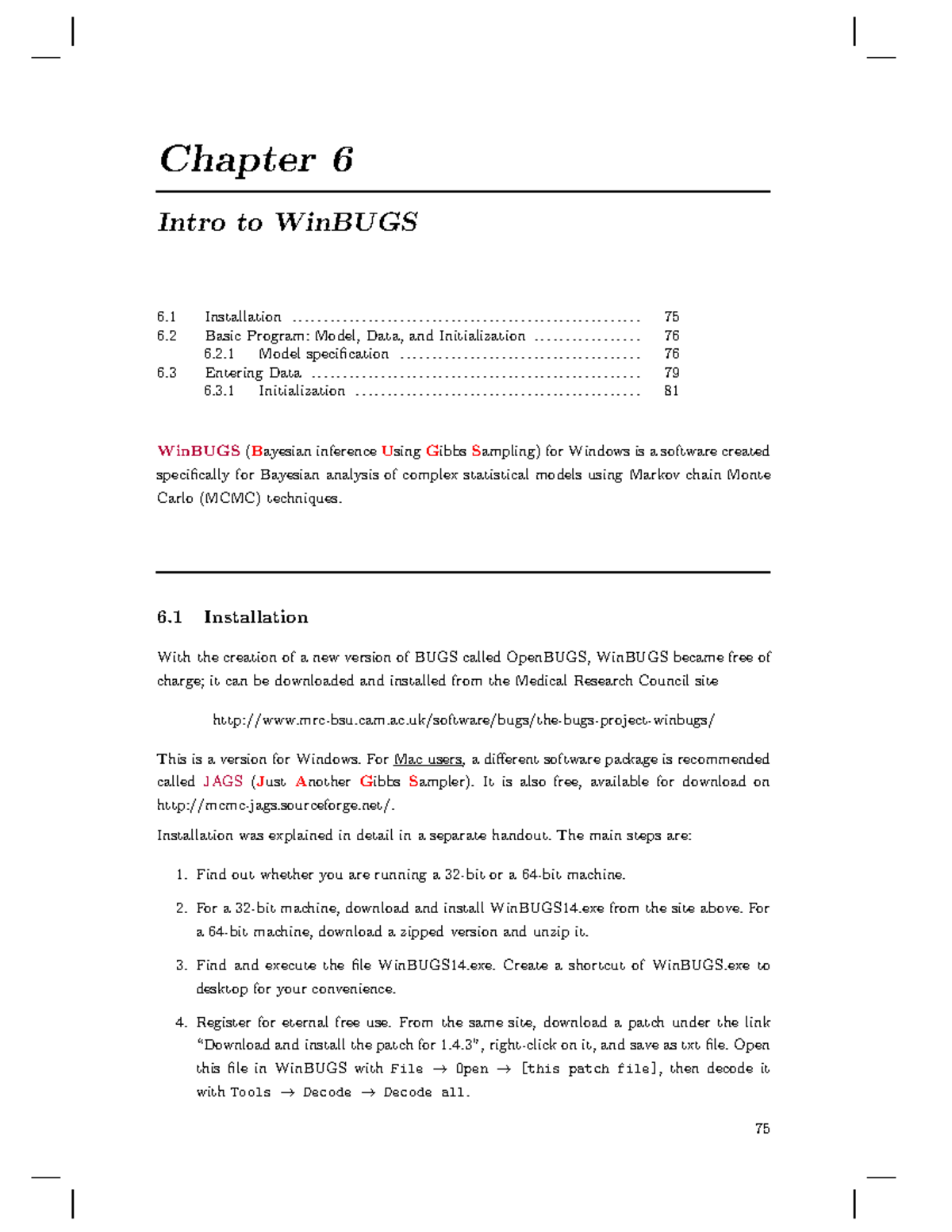 Win BUGS - well-formed and detailed notes - Chapter 6 Intro to WinBUGS ...