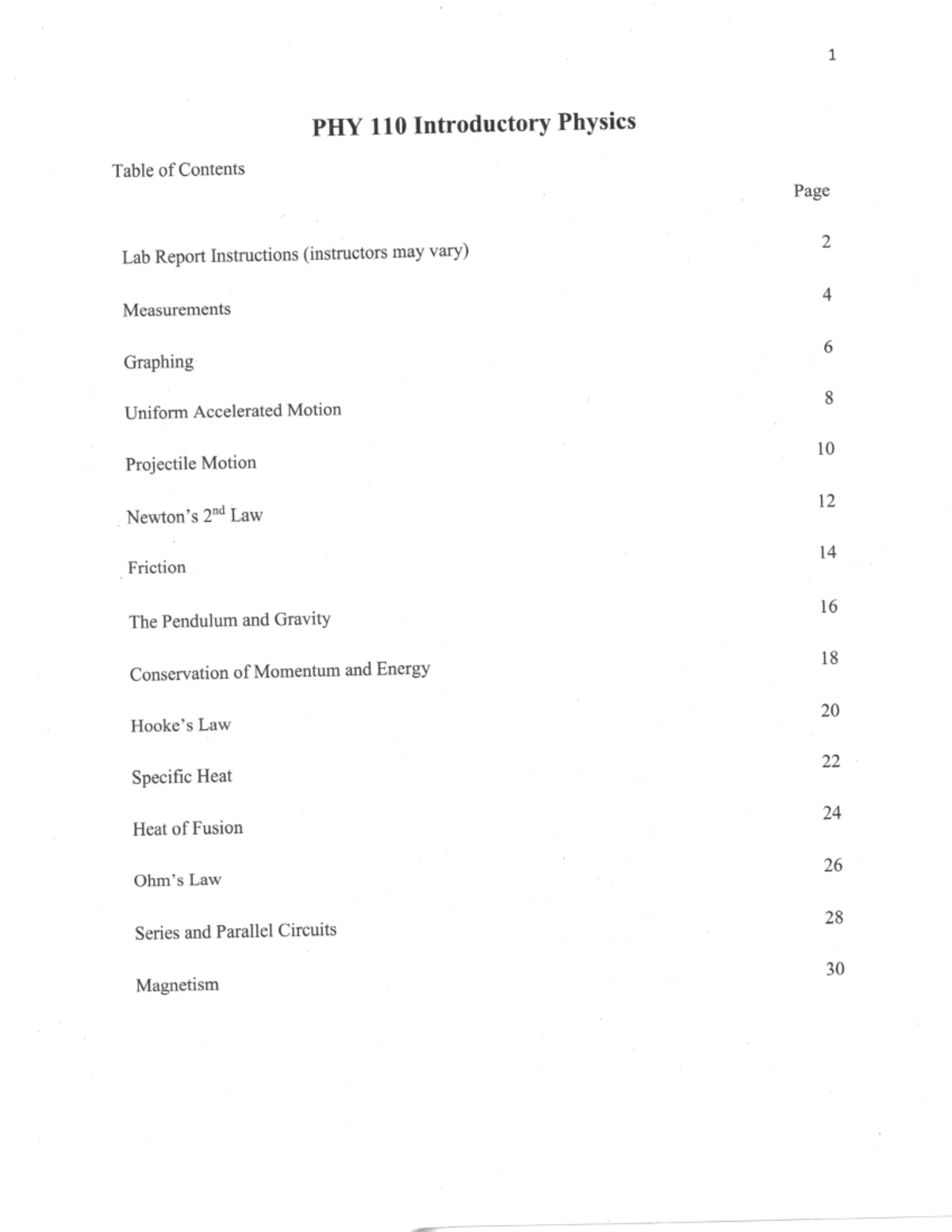 Physics 110 Labratory Manual - PHY 110 - Studocu