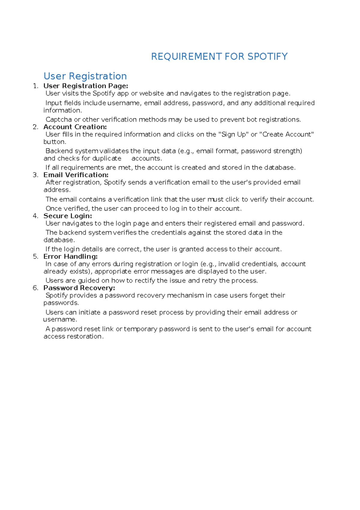 Requirement FOR Spotify - REQUIREMENT FOR SPOTIFY User Registration 1 ...