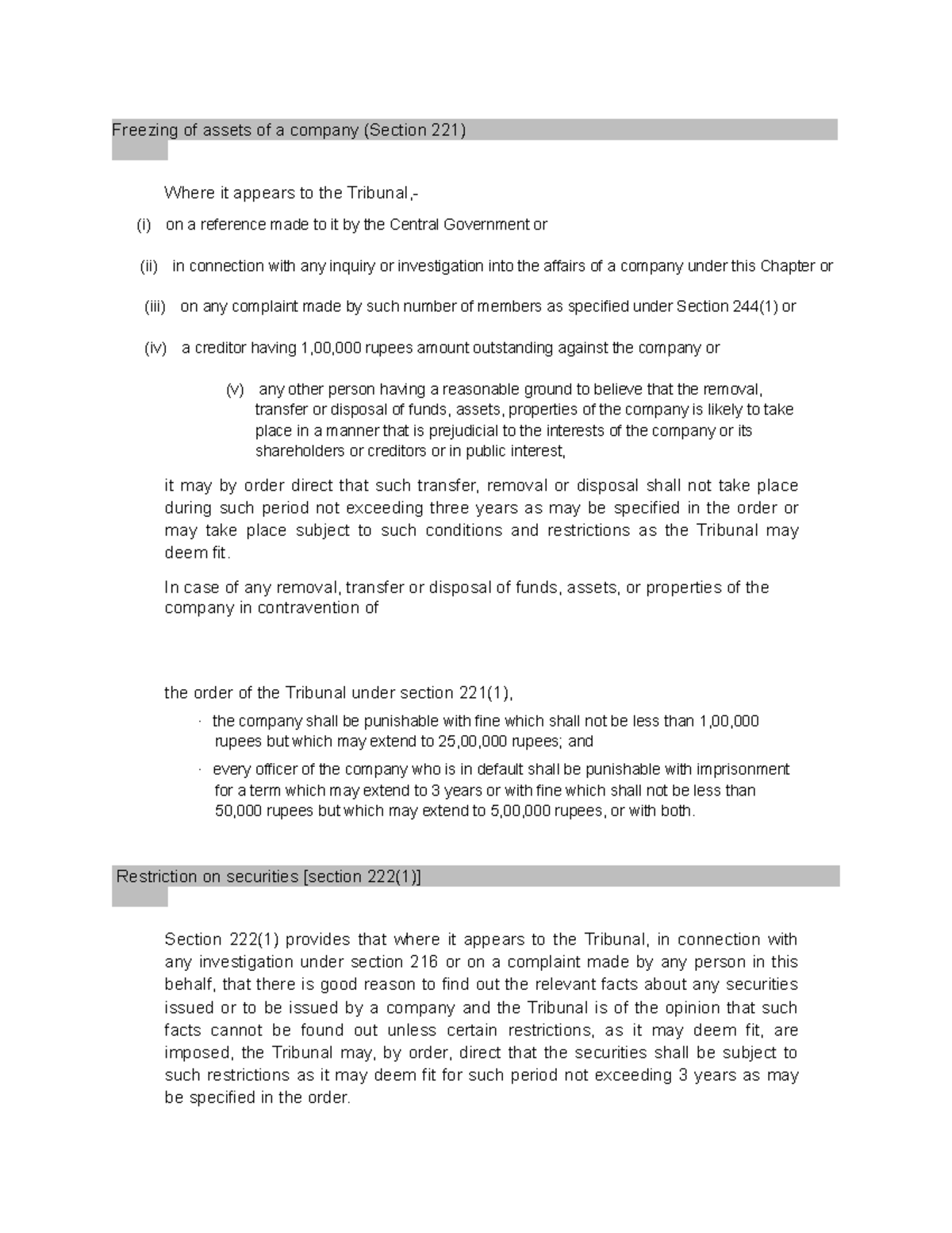 Inspection and Investigation Part 5 - Freezing of assets of a company ...