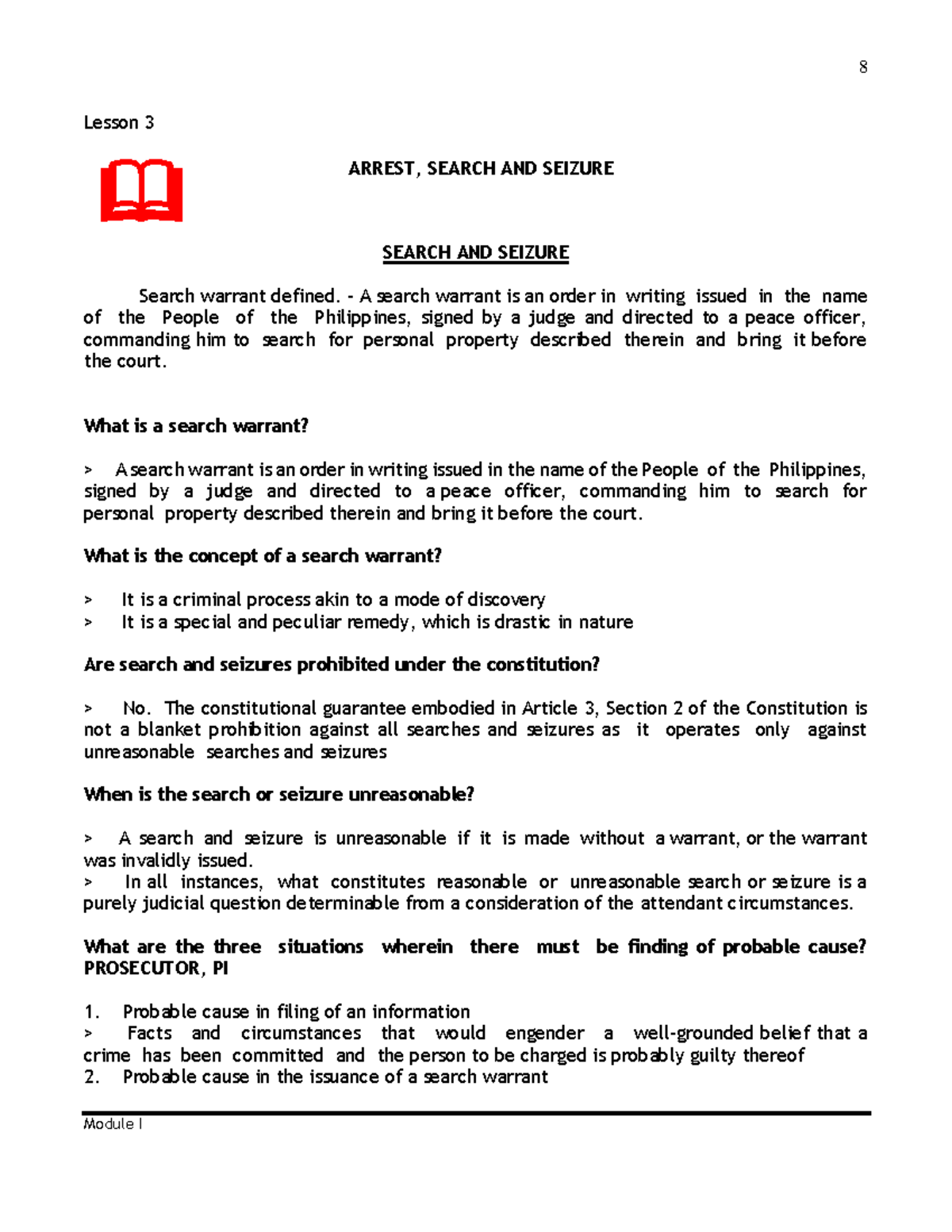 Search and Seizure - Lesson 3 SEARCH AND SEIZURE Search warrant defined ...