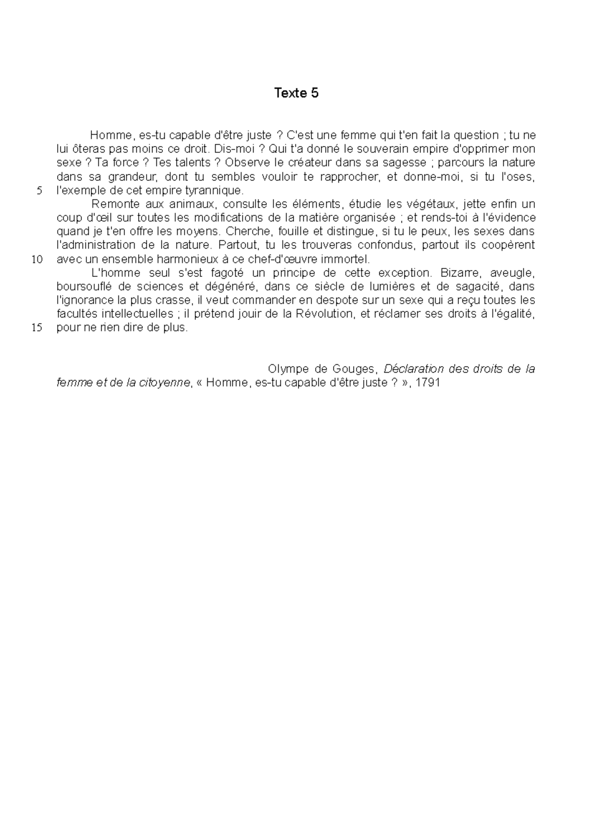 Texte 5 Homme es-tu capable Olympe de Gouges - Copie - Texte 5 Homme ...