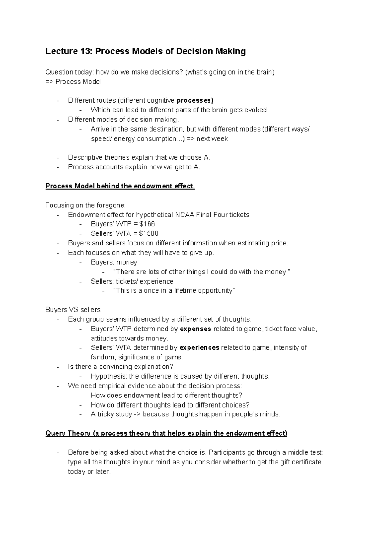 Thinking and Decision Making, lecture 13 - Lecture 13: Process Models ...