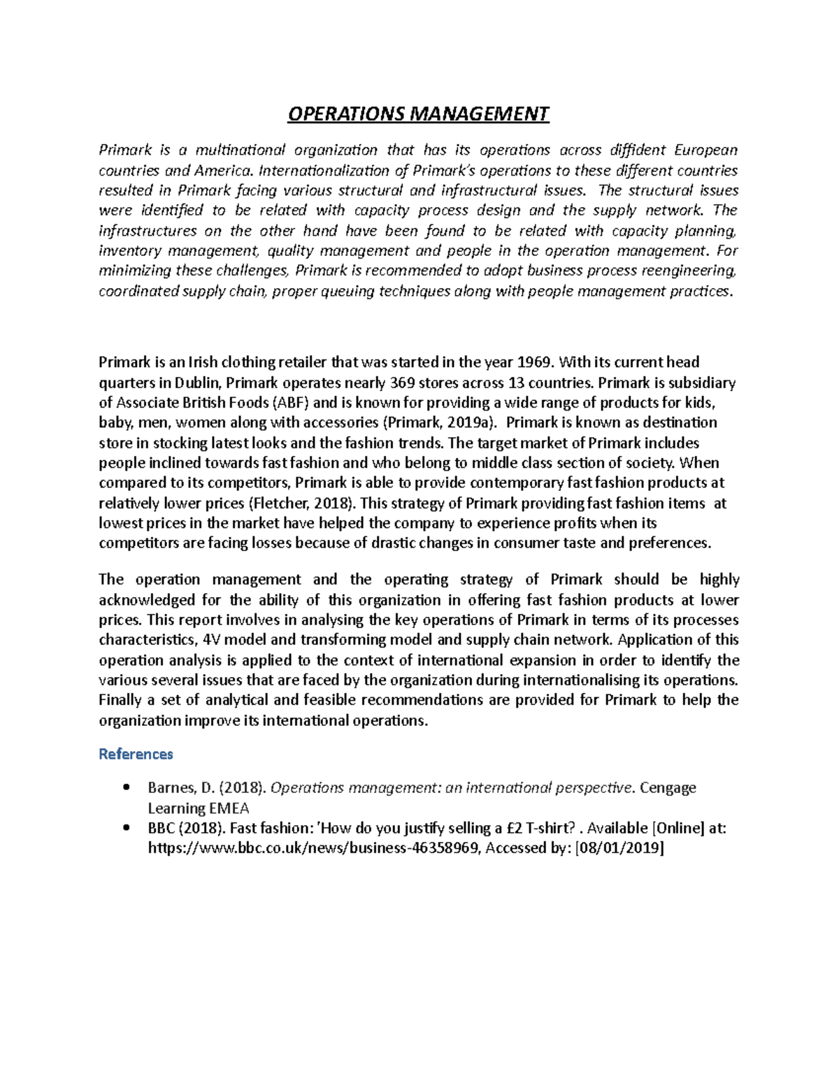 Primark company strategy m - OPERATIONS MANAGEMENT Primark is a ...